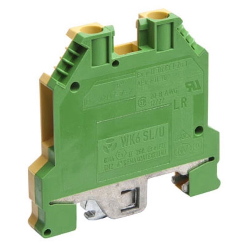 Wieland selos WK 6mm Earth DIN Rail Terminal for TS35 & TS32 Rail Green/Yellow WK 6 SL/U